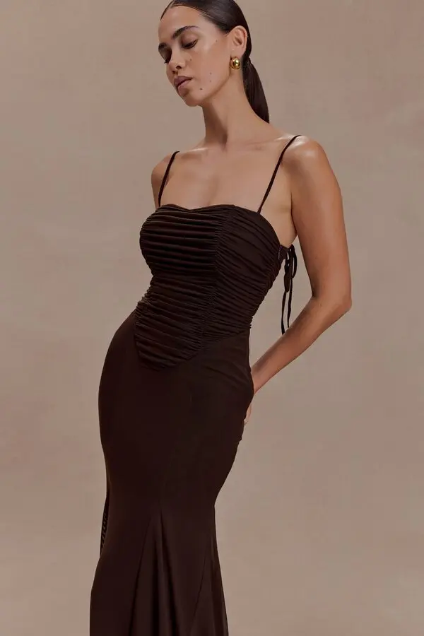 Meshki Willa Gathered Mesh Midi Dress