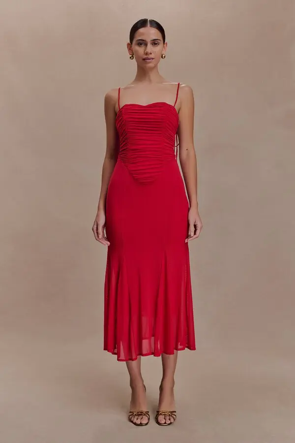 Meshki Willa Gathered Mesh Midi Dress