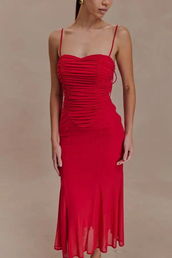 Meshki Willa Gathered Mesh Midi Dress