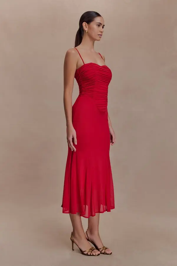 Meshki Willa Gathered Mesh Midi Dress