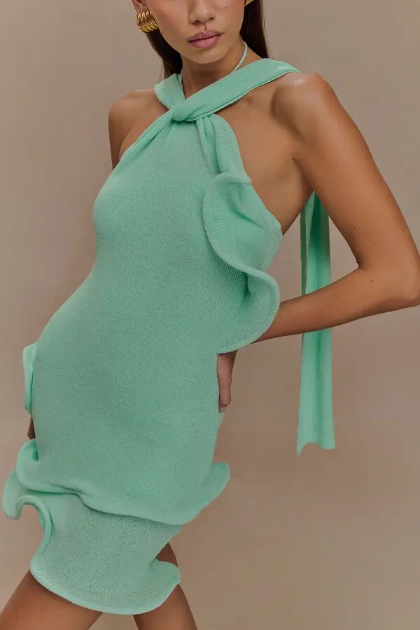 Meshki Caprice Halter Knit Mini Dress