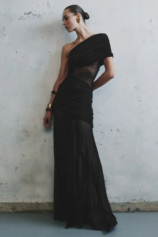 Meshki Dallas One Shoulder Mesh Maxi Dress