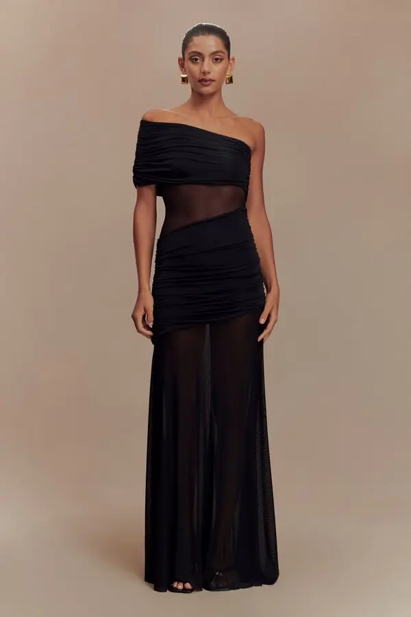 Meshki Dallas One Shoulder Mesh Maxi Dress