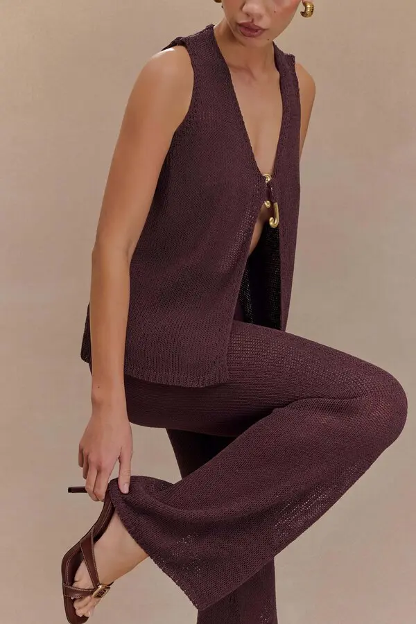 Meshki Malani Wide Leg Knit Pants - Chocolate