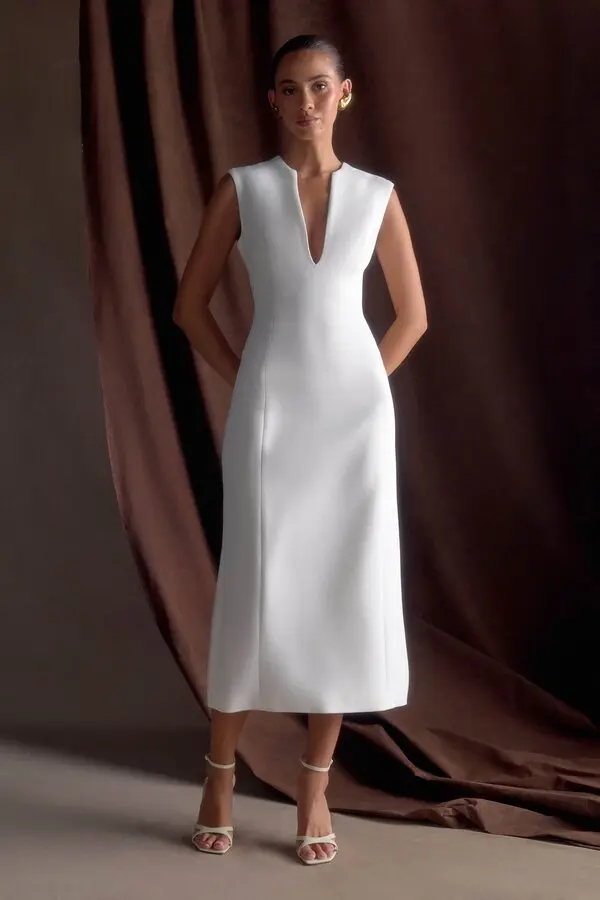 Meshki Audrine Suiting Sleeveless Midi Dress - Ivory