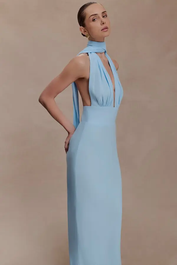 Meshki Nadine Halter Chiffon Maxi Dress