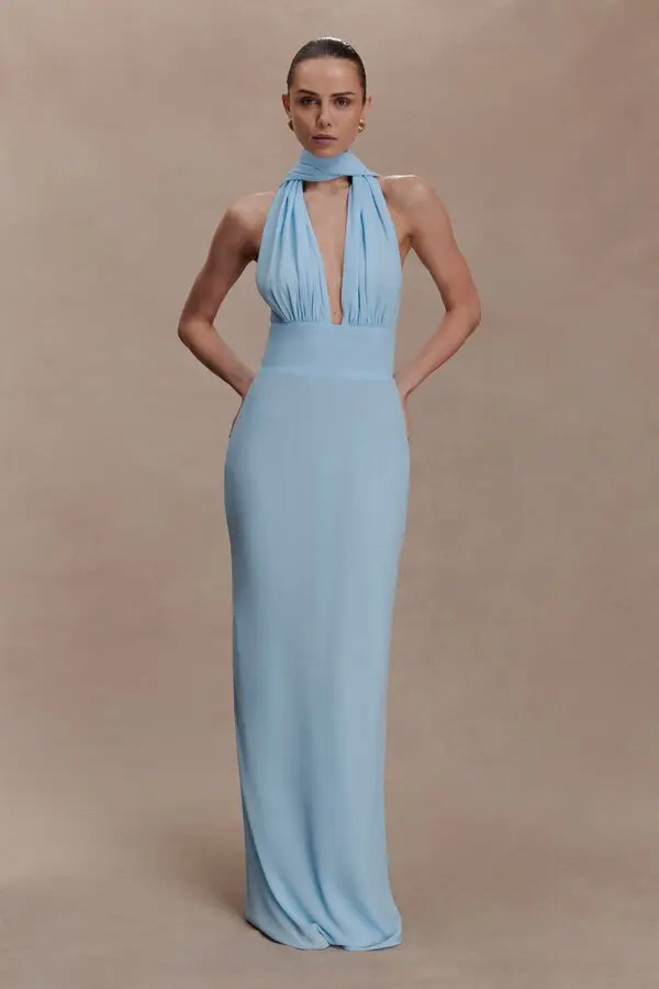 Meshki Nadine Halter Chiffon Maxi Dress
