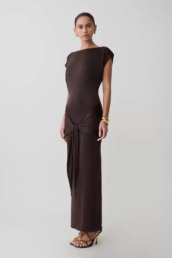 Meshki Maiara Shortsleeve Slinky Tie Maxi Dress