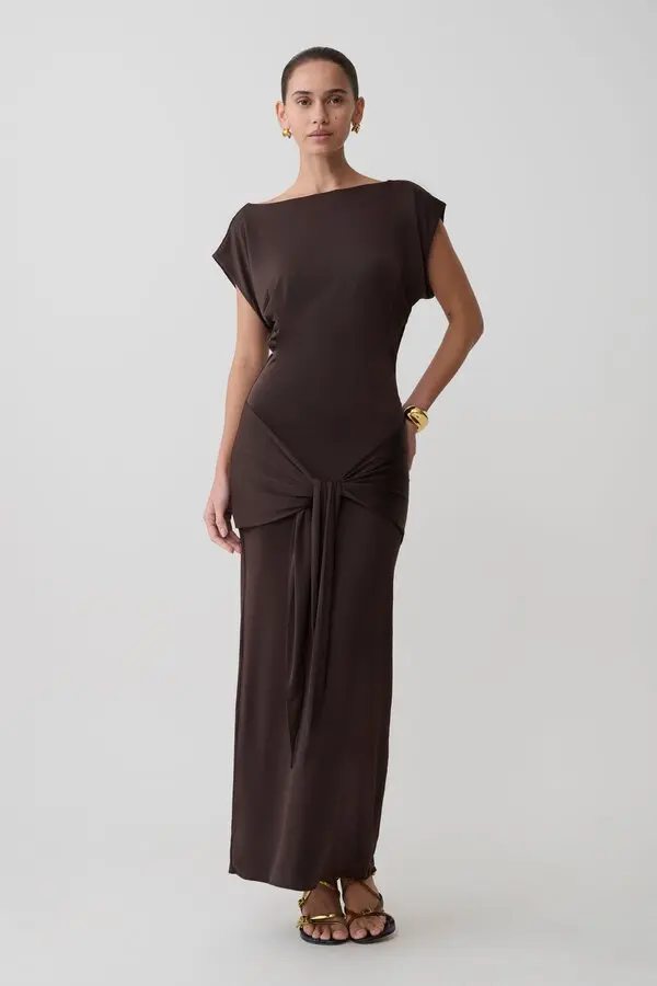 Meshki Maiara Shortsleeve Slinky Tie Maxi Dress