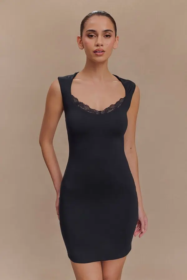 Meshki Tatianna Lace Trim Modal Mini Dress - Black