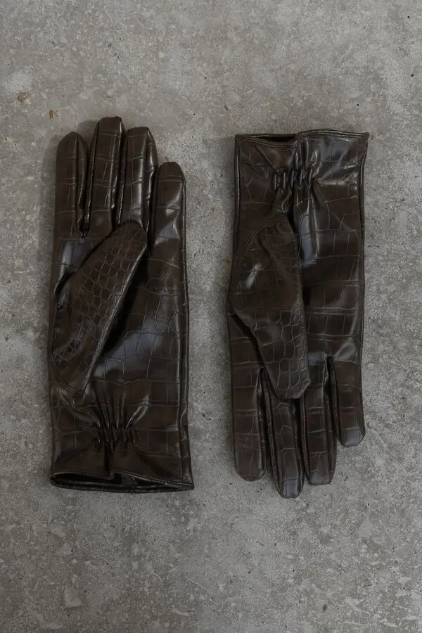 Meshki Atlas Faux Leather Crocodile Gloves - Chocolate