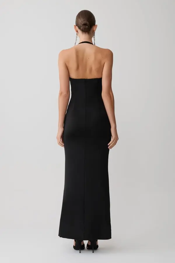 Meshki Hoai Gathered Slinky Halter Maxi Dress