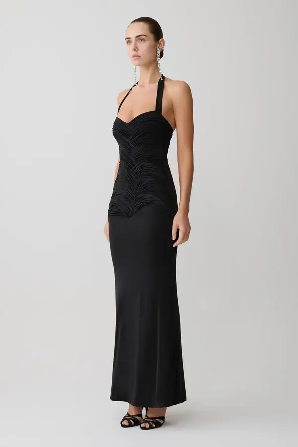 Meshki Hoai Gathered Slinky Halter Maxi Dress