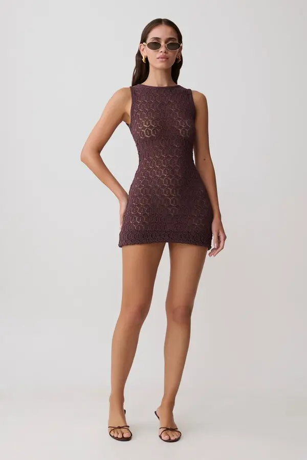 Meshki Cherly Knit Crochet Mini Dress