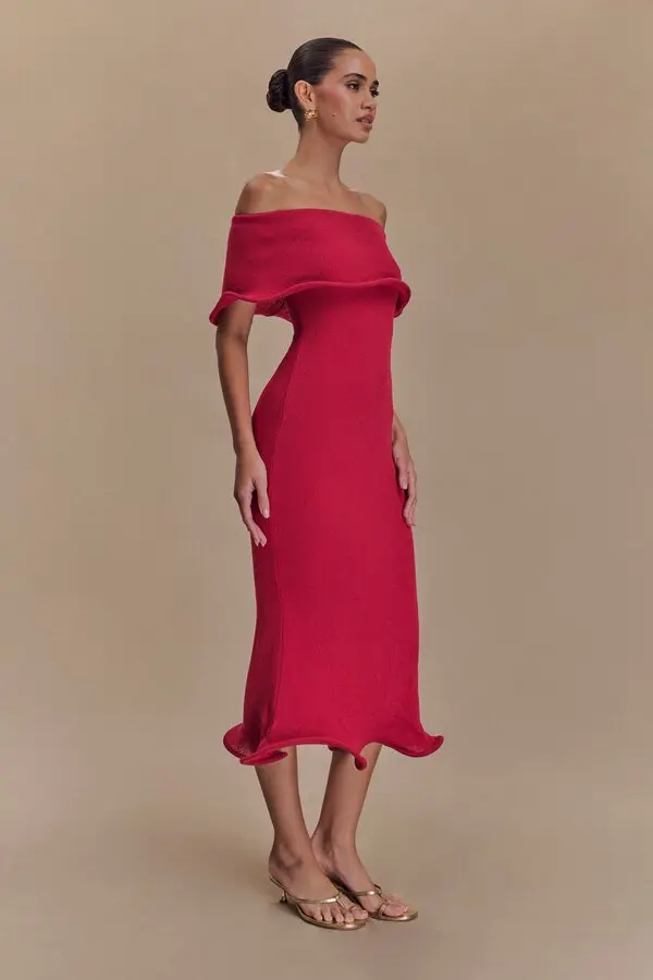 Meshki Molly Off Shoulder Knit Midi Dress