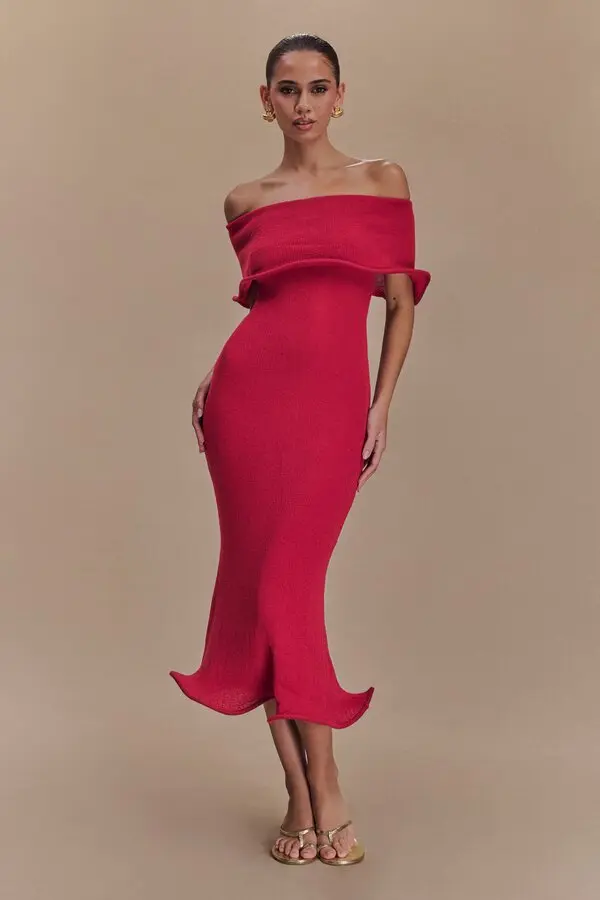 Meshki Molly Off Shoulder Knit Midi Dress