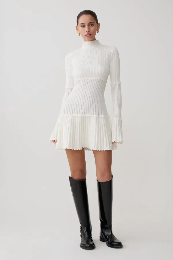 Meshki Adena Pointelle Knit Mini Dress - Ivory
