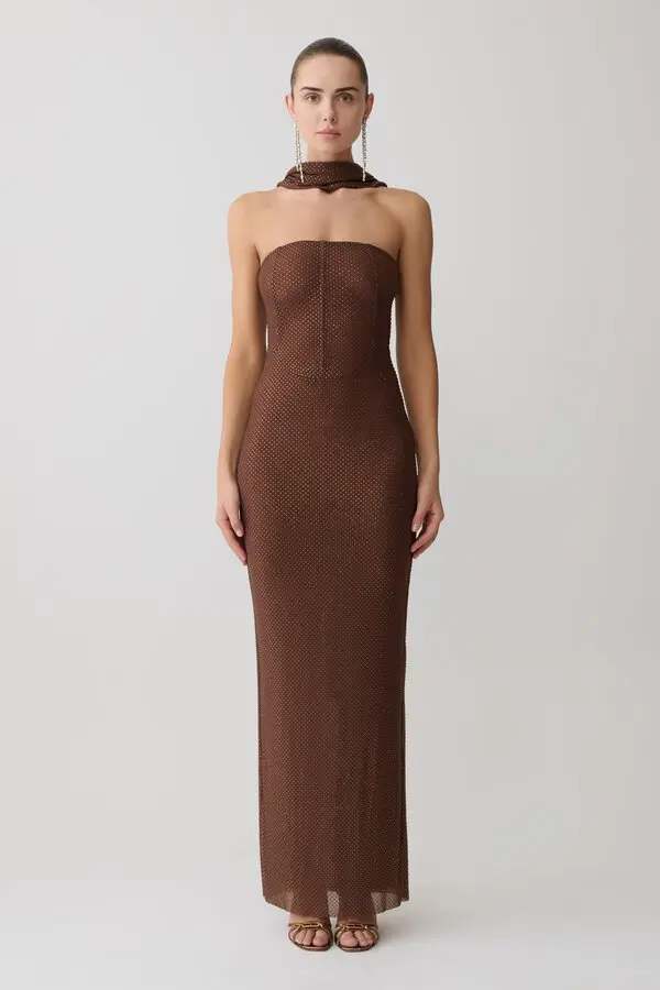 Meshki Phi Multi/wear Cowl Diamante Maxi Dress