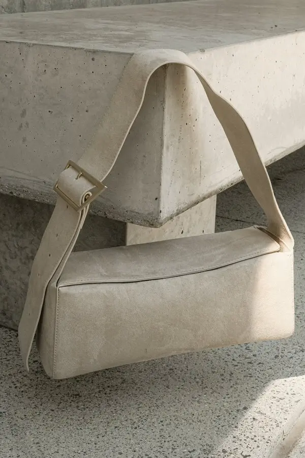 Meshki Maria Faux Suede Shoulder Bag - Stone