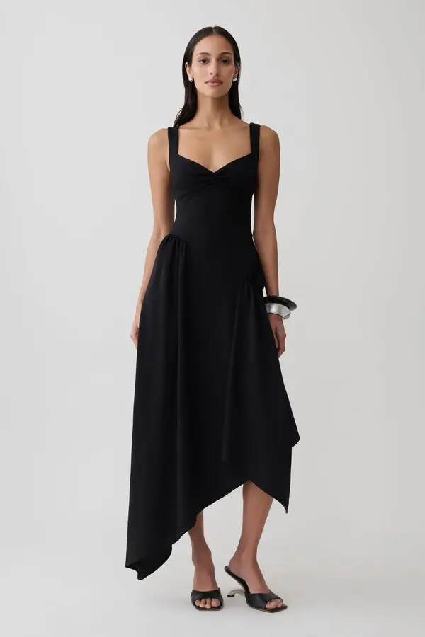 Meshki Cellini Asymmetric Hem Midi Dress - Black