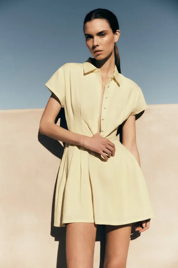 Meshki Aysha Buttoned Linen Mini Dress - Lemon