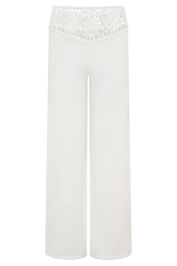 Meshki Miley Crochet Waistband Straight Leg Pant - Ivory