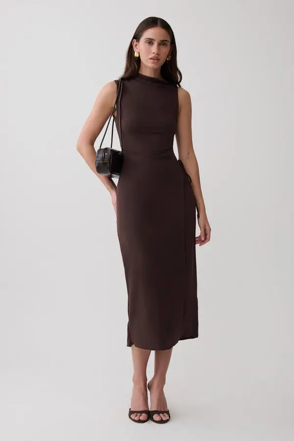 Meshki Euphemia Cupro Midi Wrap Dress - Brown