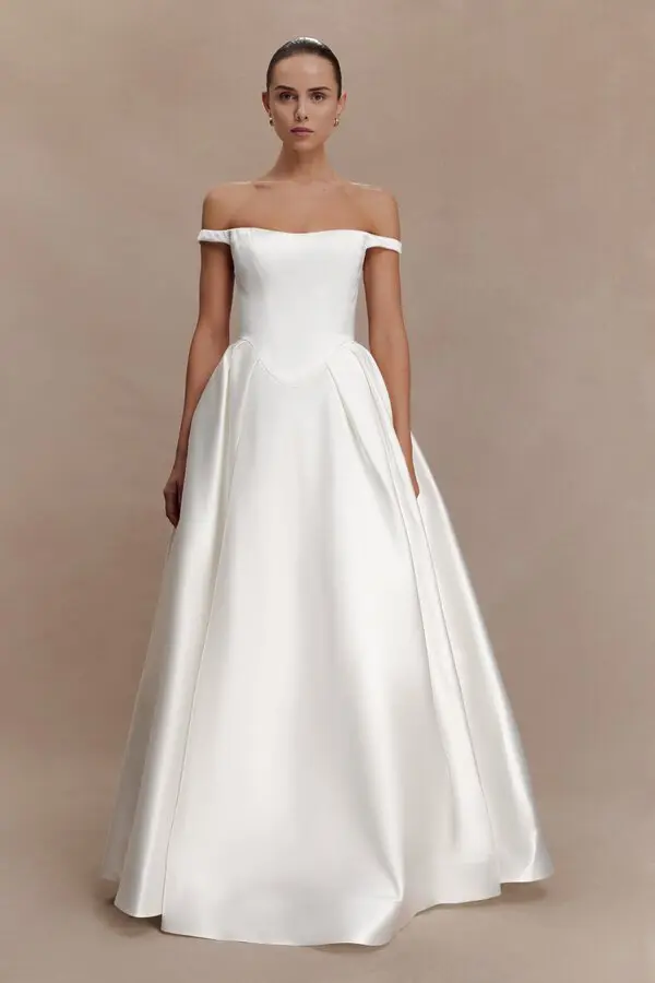 Meshki Willow Off Shoulder Satin Maxi Gown