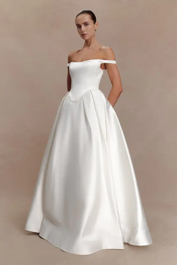 Meshki Willow Off Shoulder Satin Maxi Gown