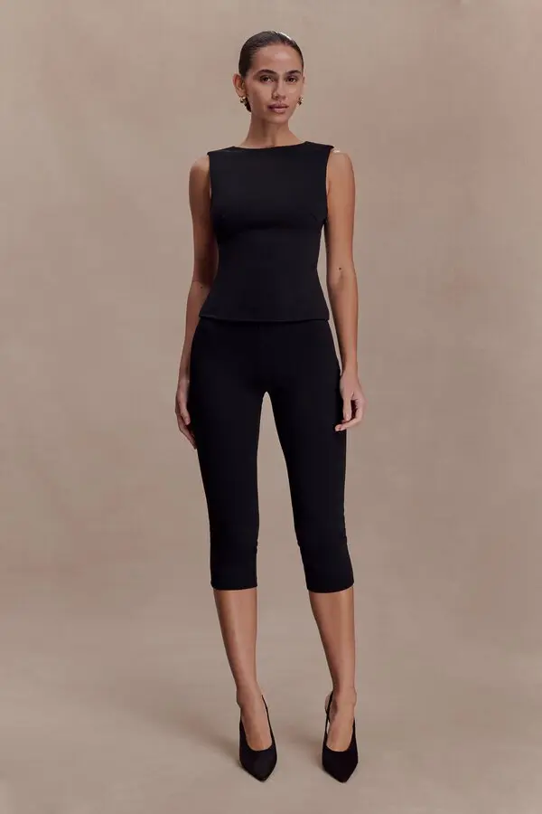 Meshki Kyra Open Back Scuba Crepe Top - Black