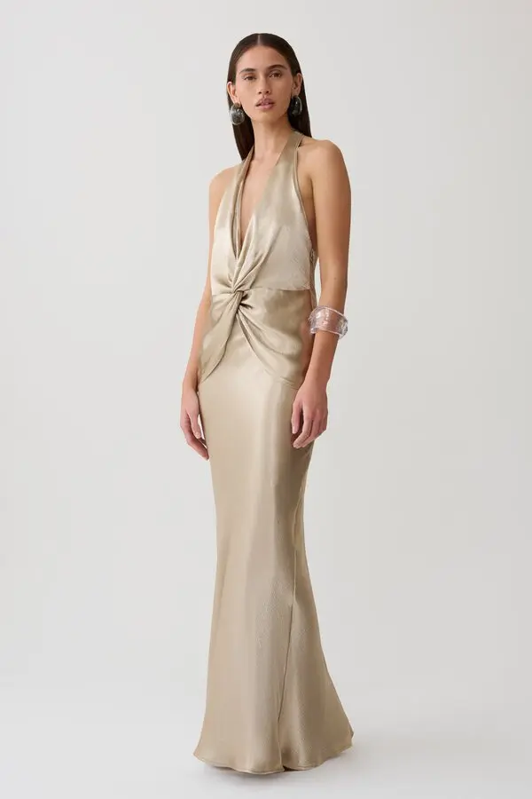 Meshki Peyton V Neck Satin Maxi Dress