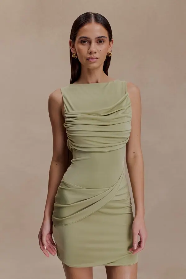 Meshki Henley Slinky Drape Mini Dress - Sage