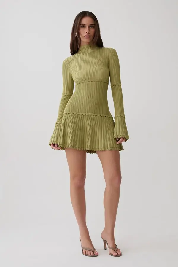 Meshki Adena Pointelle Knit Mini Dress - Olive