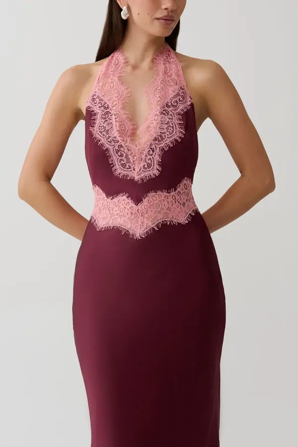 Meshki Louise Satin And Lace Maxi Dress