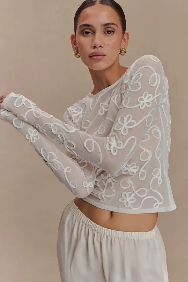 Meshki Omari Embroidery Long Sleeve Knit Top