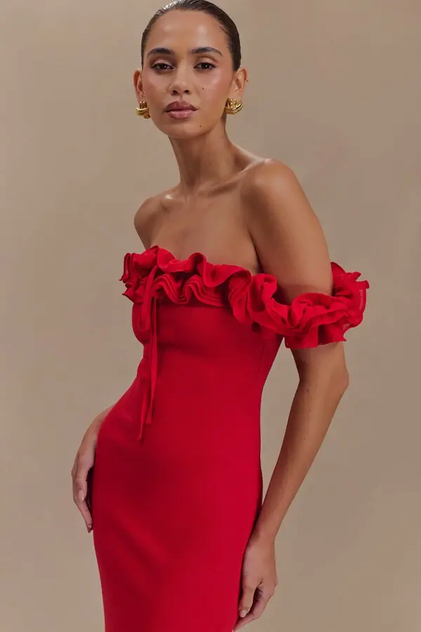 Meshki Nova Ruffle Off Shoulder Maxi Dress
