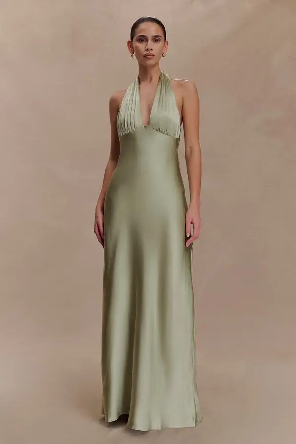 Meshki Alice Satin Halter Maxi Dress