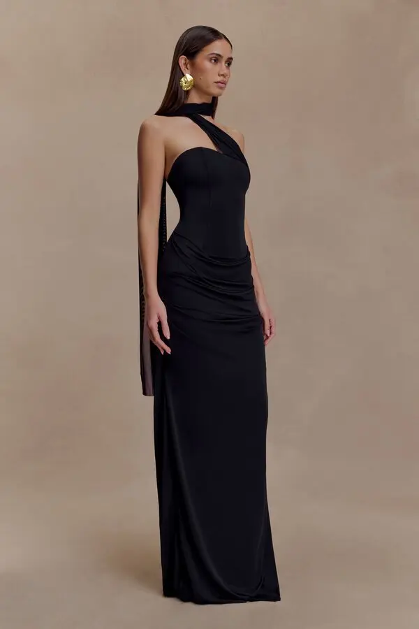 Meshki Mattea Slinky And Mesh Maxi Dress With Scarf