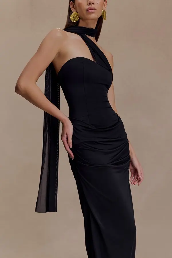 Meshki Mattea Slinky And Mesh Maxi Dress With Scarf