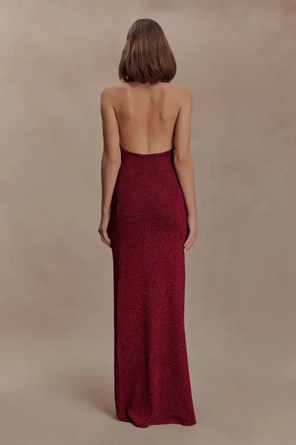 Meshki Elma Lurex Knit Halter Maxi Dress - Plum