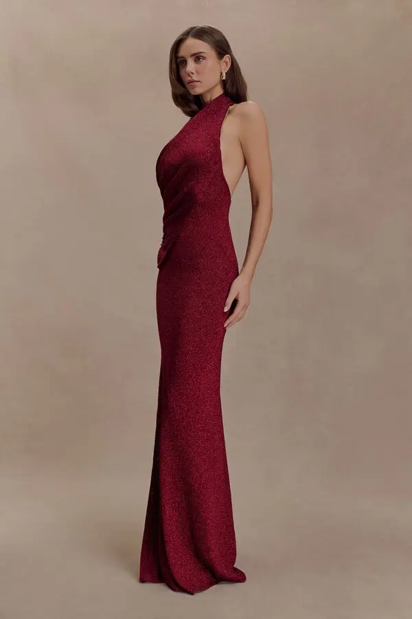 Meshki Elma Lurex Knit Halter Maxi Dress - Plum