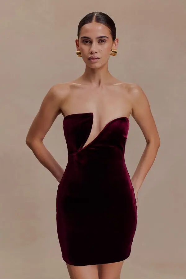 Meshki Paulina Velvet Strapless Mini Dress - Wine
