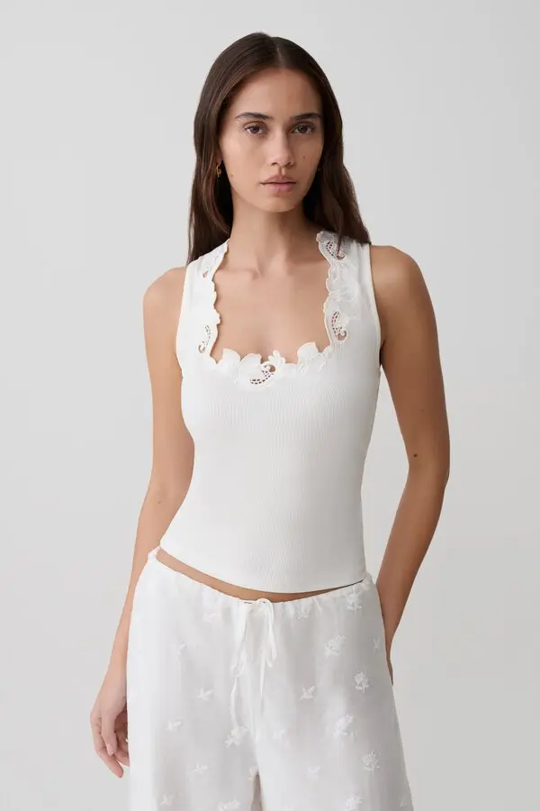 Meshki Vianna Broderie Ribbed Tank Top