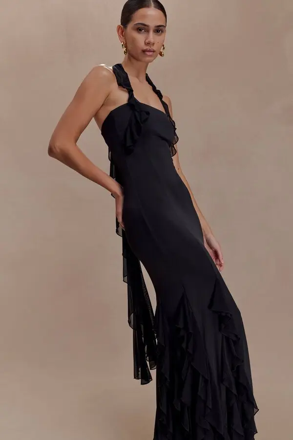 Meshki Etta Ruffle Slinky Maxi Dress