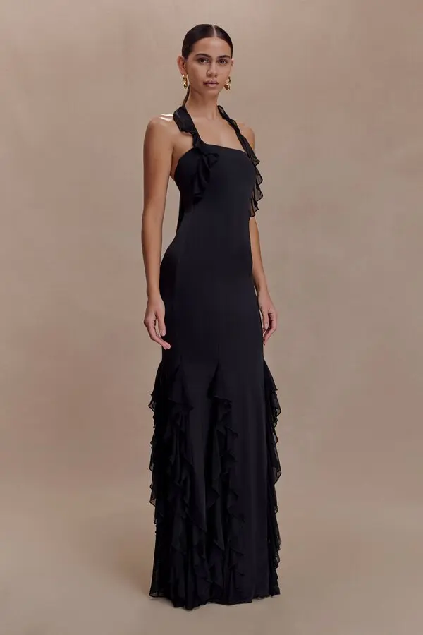 Meshki Etta Ruffle Slinky Maxi Dress