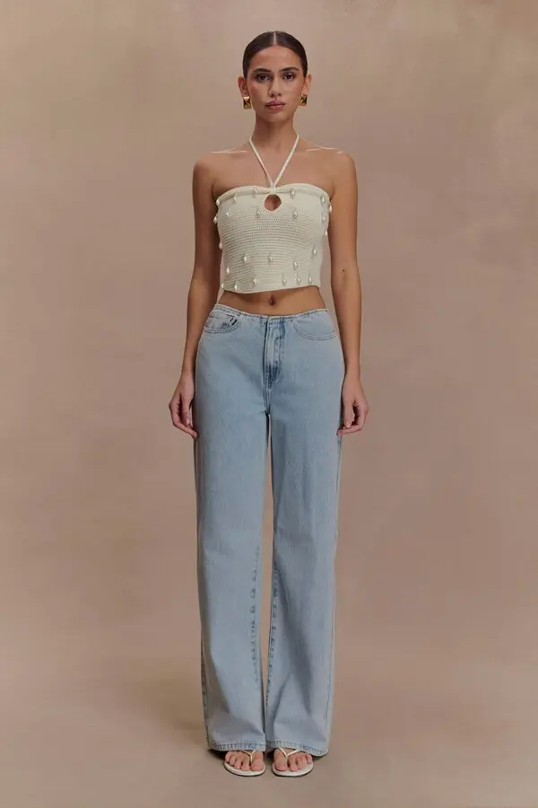 Meshki Aletta Knit Pearl Halter Top