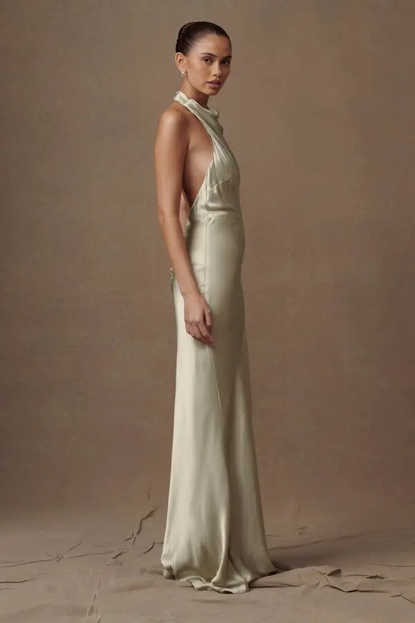 Meshki Esther Iridescent Satin Cowl Maxi Dress