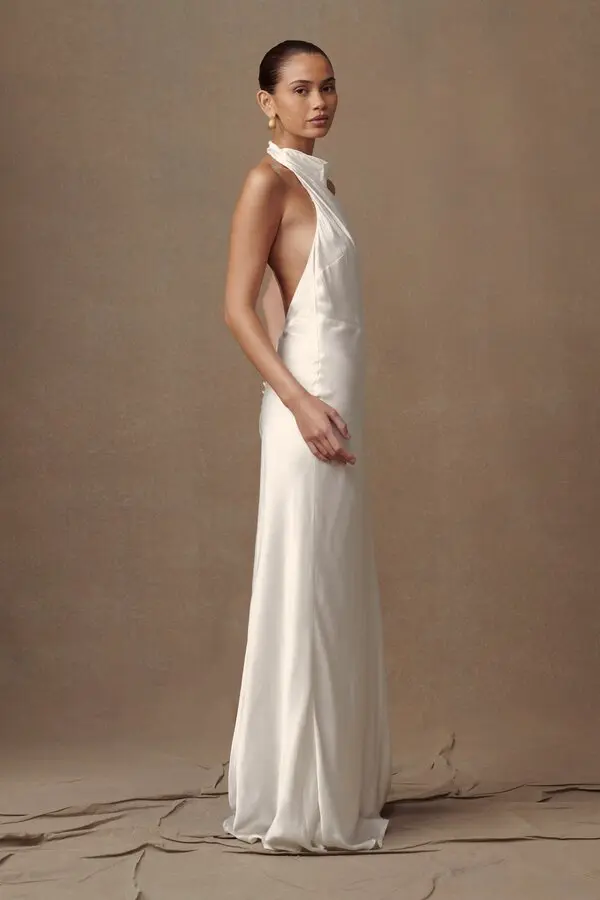 Meshki Esther Iridescent Satin Cowl Maxi Dress