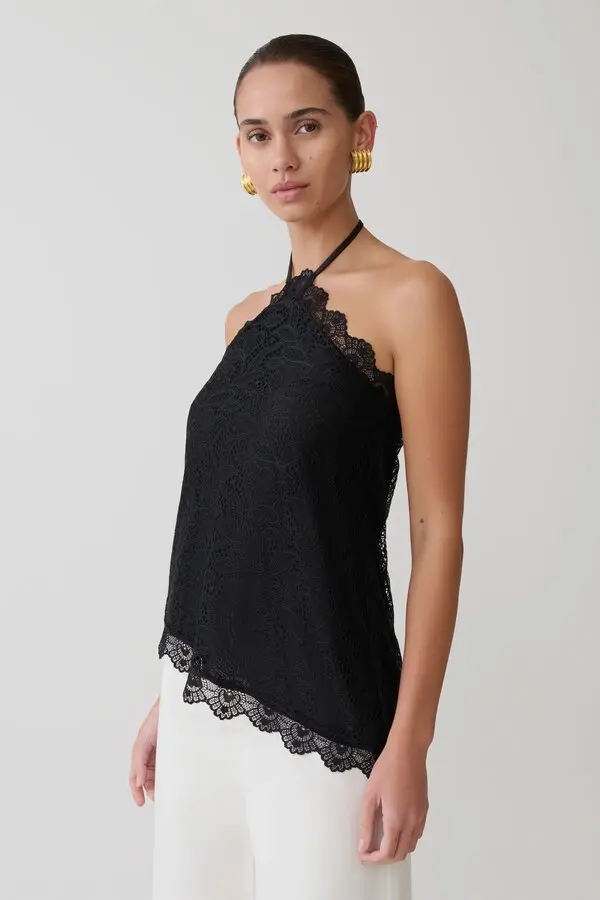 Meshki Theodosia Asymmetric Lace Halter Top