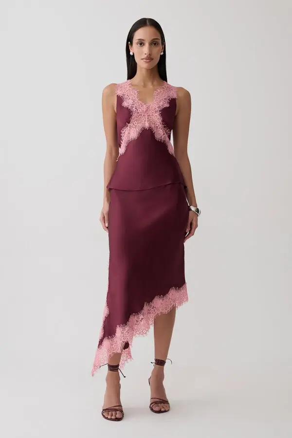 Meshki Amber Satin And Lace Midi Skirt